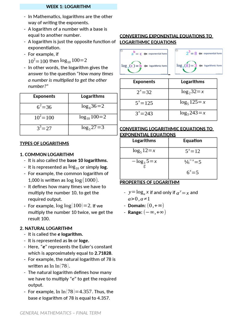 GEN MATH - FINAL TERM | PDF | Logarithm | Interest