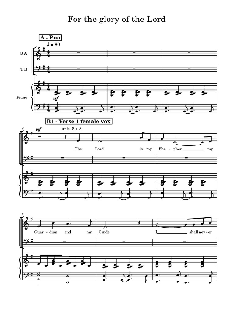 For the Glory of the Lord - Piano Score | PDF