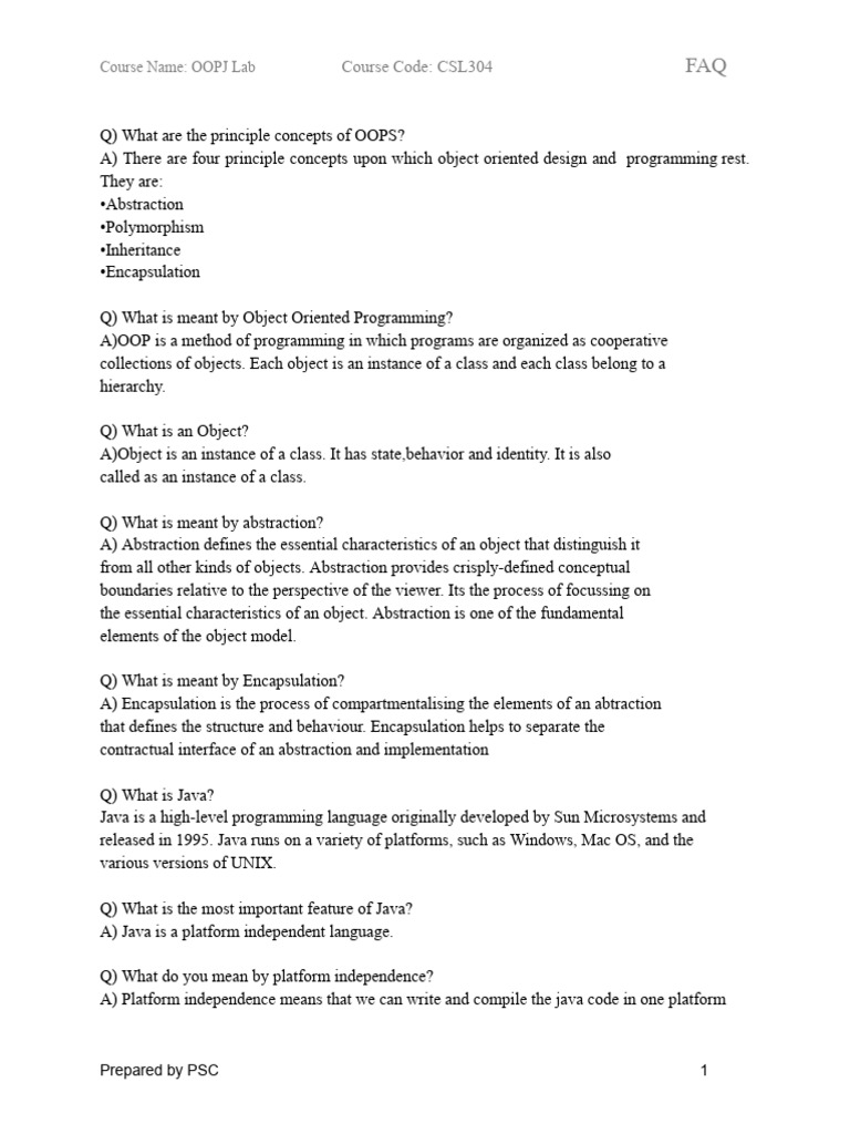Java Faq Viva Questions With Answers Pdf Inheritance Object Oriented Programming Class