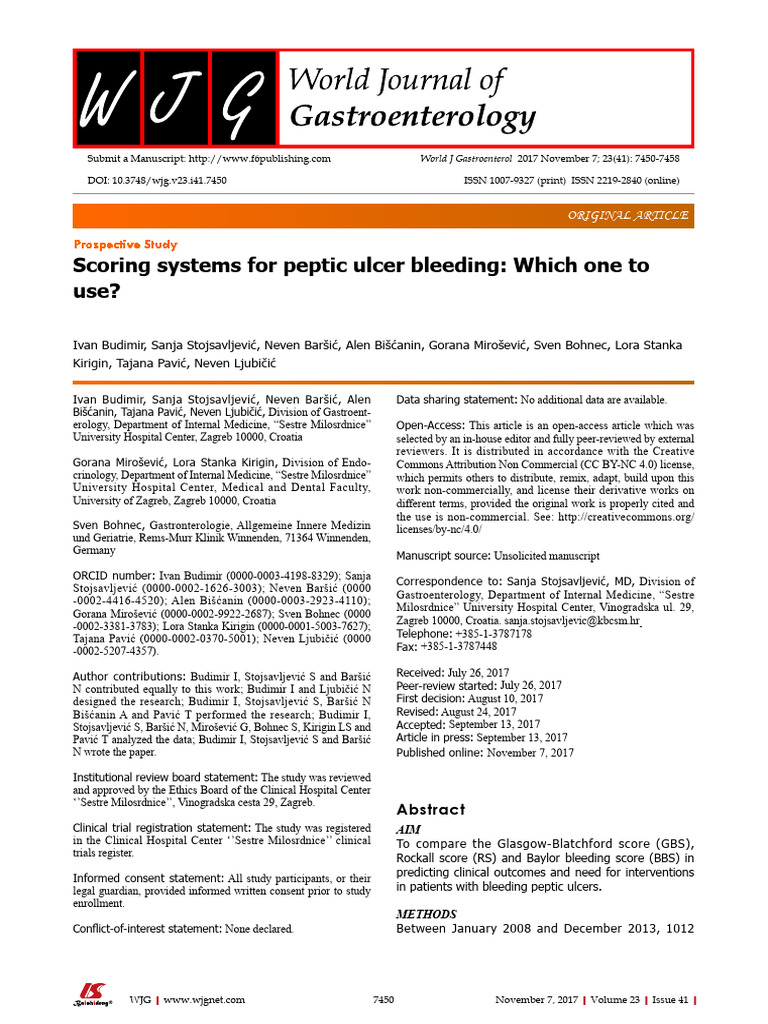 Scoring Systems For Peptic Ulcer Bleeding - Which One To Use? | PDF ...
