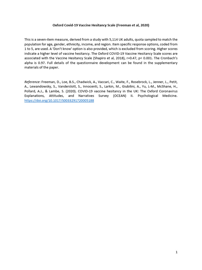 Oxford C Ovid Vaccine Hesitancy Scale | PDF