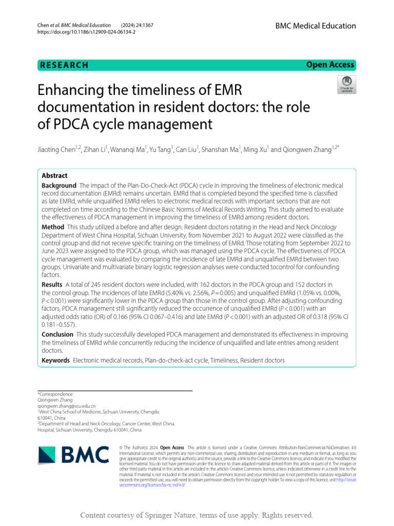Enhancing The Timeliness of EMR Documentation in R | PDF | Electronic ...