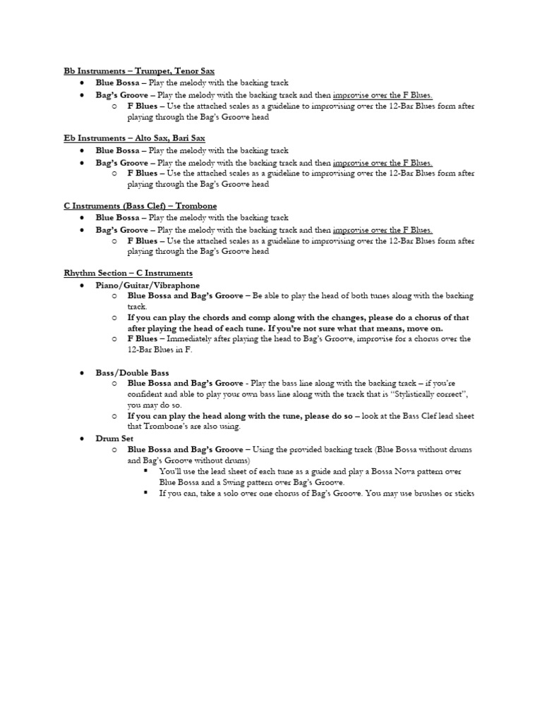 2020 Jazz Band Audition Instructions | PDF