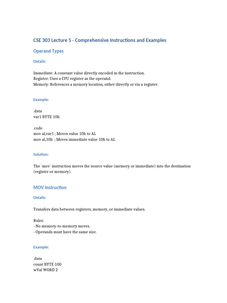 CSE 303 Lecture 5 Full Instruction Solutions | PDF