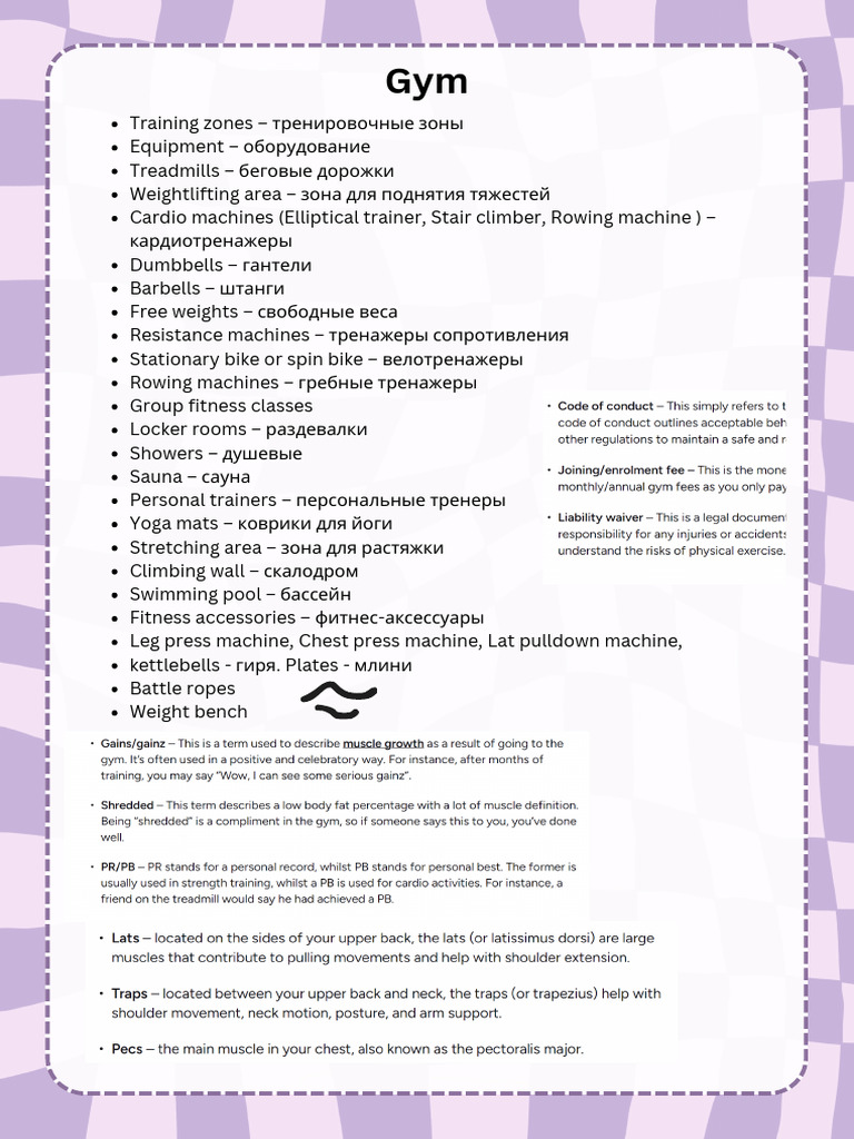 Gym Vocabulary | PDF