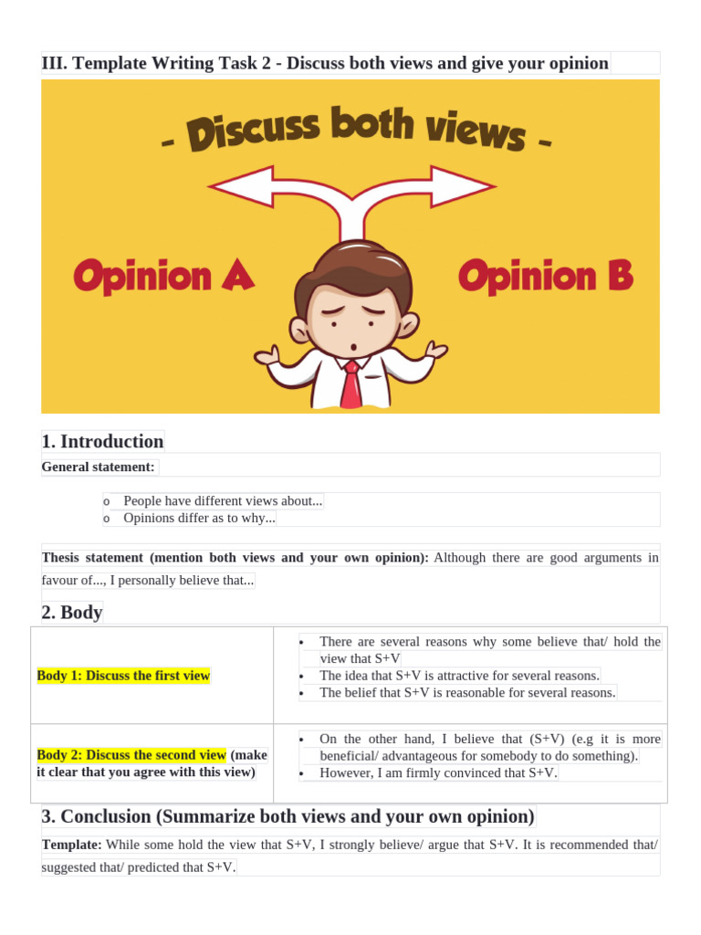 III. Template Writing Task 2 - Discuss Both Views and Give Your Opinion ...