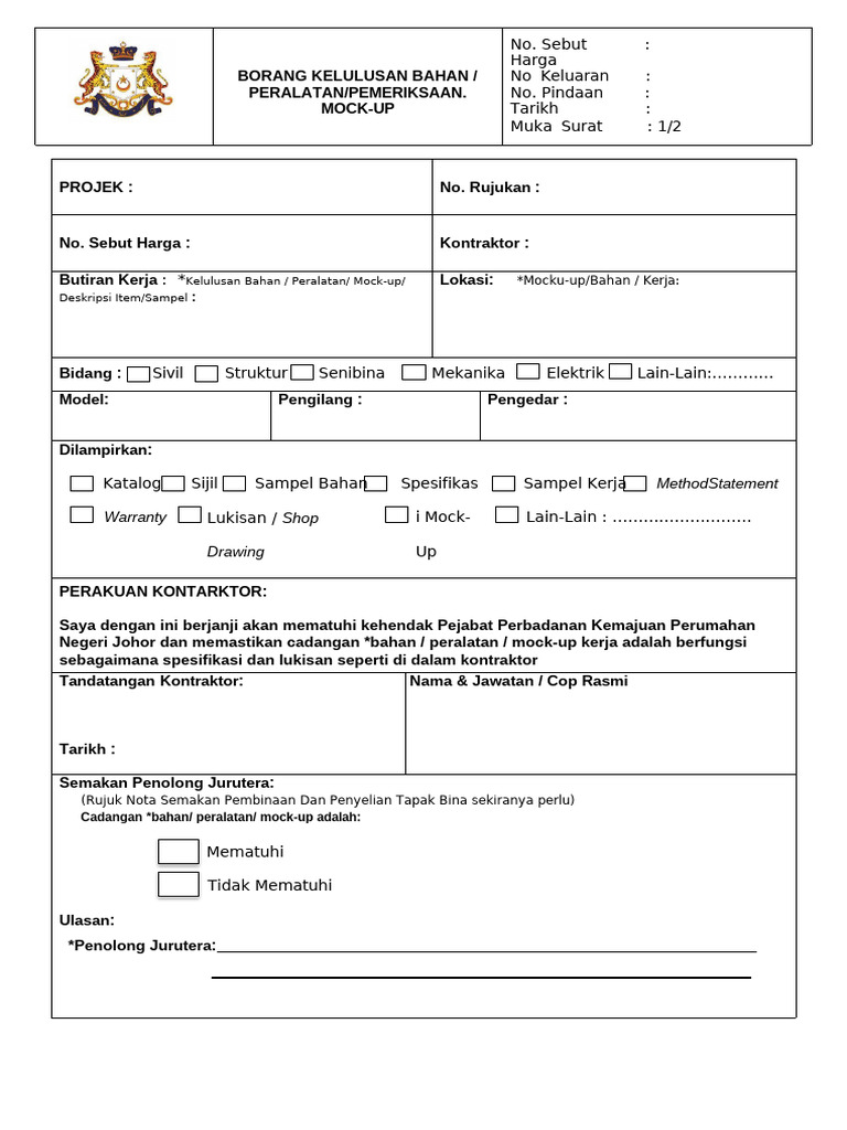 Borang Kelulusan Bahan JKR | PDF