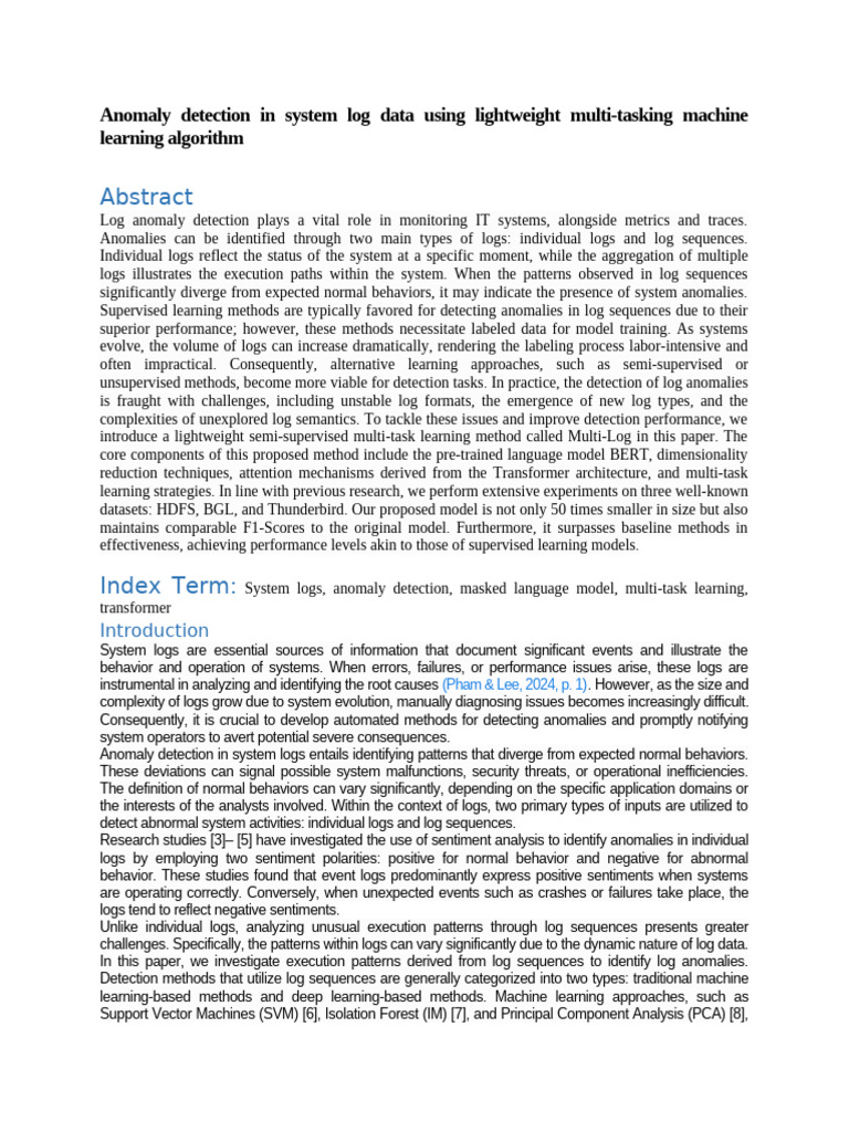 Anomaly Detection In System Log Data Using Lightweight Multi 2024 Pdf Parsing Principal