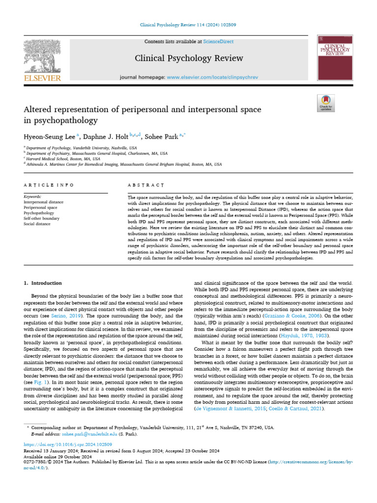 Altered Representation of Peripersonal and Interperso - 2024 - Clinical ...