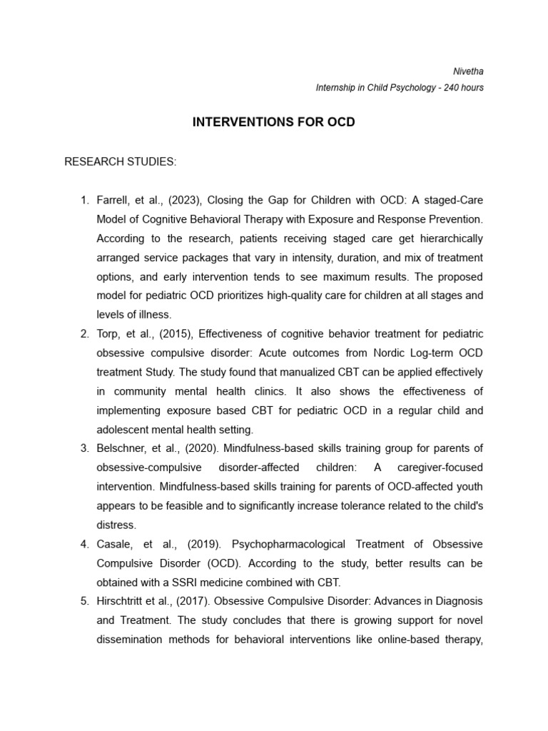 Interventions for OCD | PDF | Obsessive–Compulsive Disorder | Cognitive ...