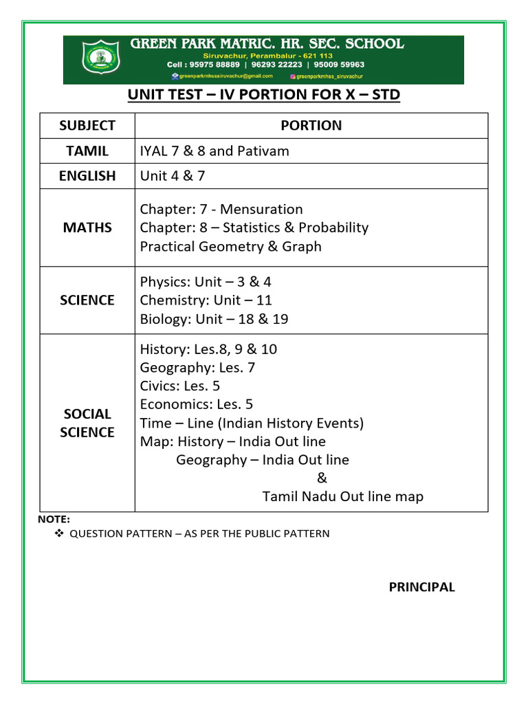 Unit Test - 4 Portion For X - STD | PDF