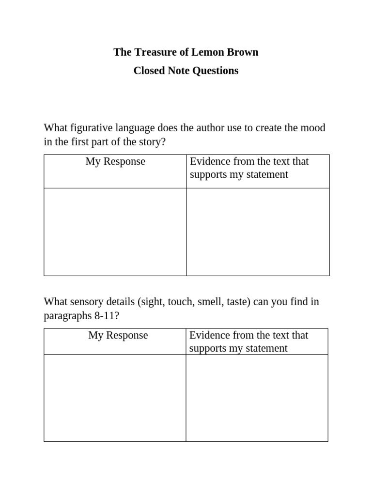 The Treasure of Lemon Brown Closed Notes | PDF