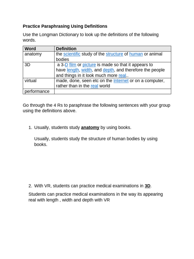 RC2 - Paraphrasing Practice - VR | PDF
