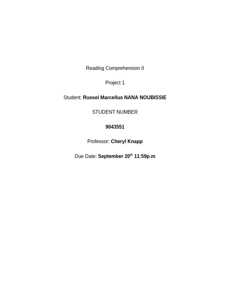 Reading Comprehension Project Overview | PDF