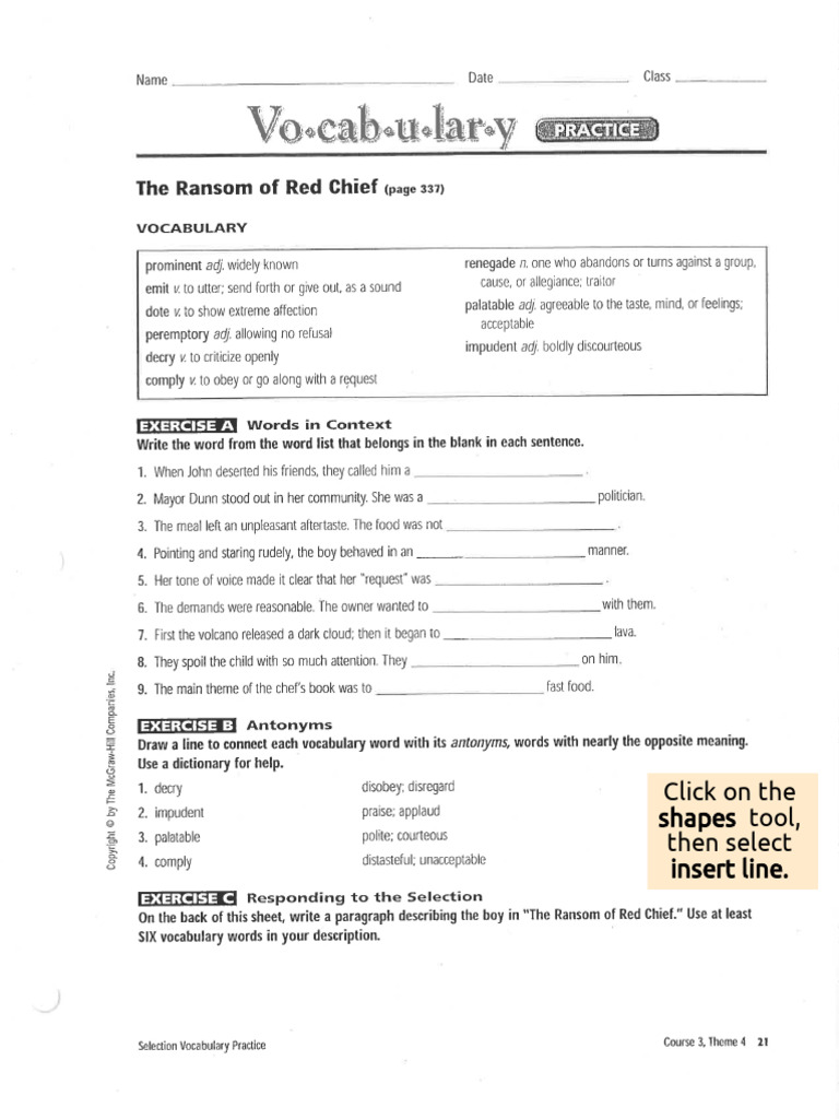 Deontrell Tillery - Ransom of Red Chief - Vocabulary Practice | PDF ...