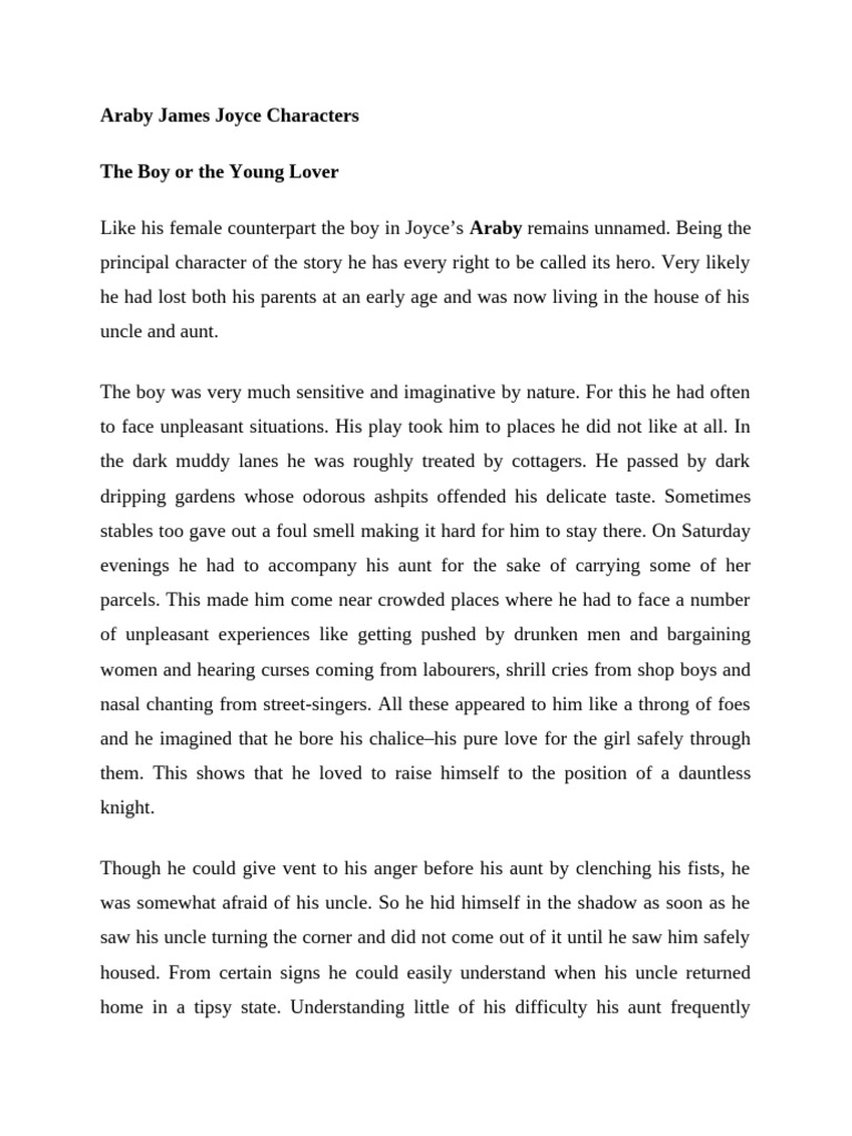 Characters in Joyce's "Araby" Analysis | PDF