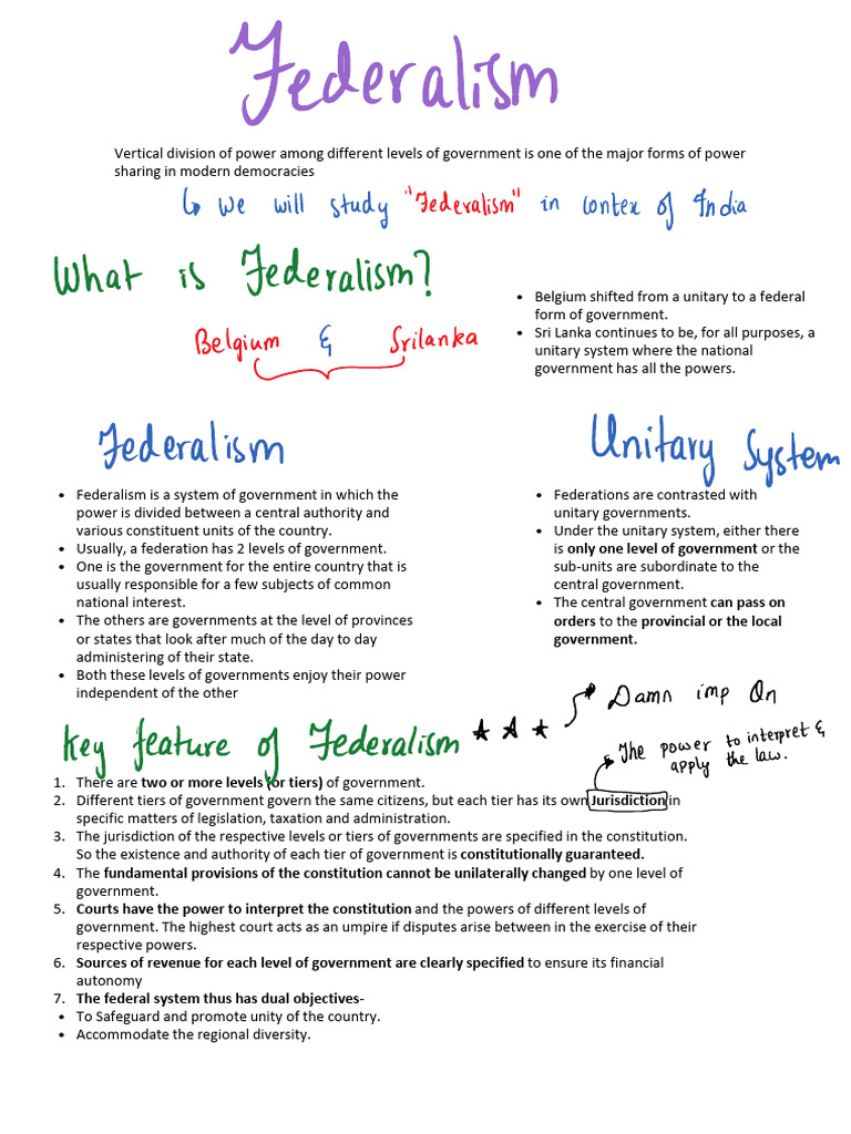 Federalism Class 10 Notes | PDF | Federalism | Federation