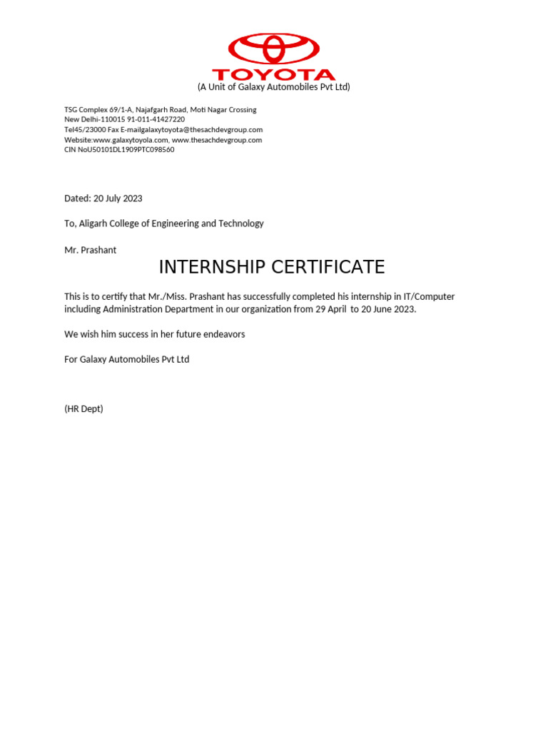 Prashant Certificate | PDF