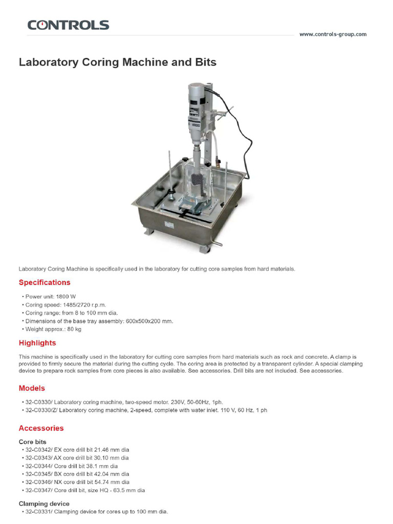 Laboratory Coring Machine and Bits | PDF