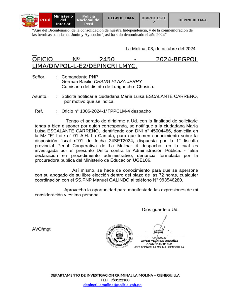 Oficio Comisaria | PDF