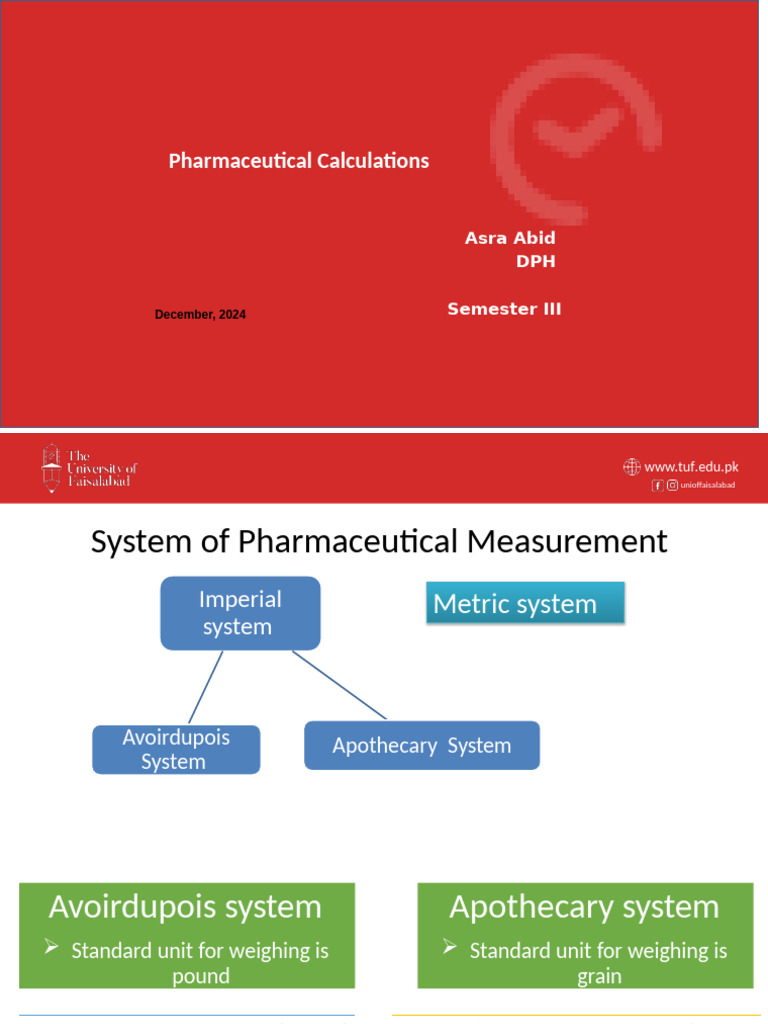 Pharmaceutical Calculations (Autosaved) | PDF | Ounce | Mole (Unit)