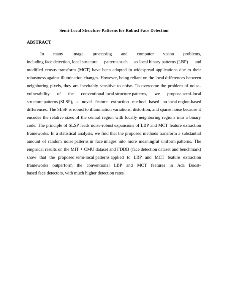 Semi-Local Structure Patterns for Robust Face Detection | PDF | Texture Mapping | Face