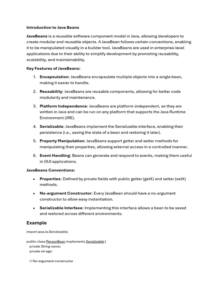 javabeans | PDF | Class (Computer Programming) | Method (Computer Programming)