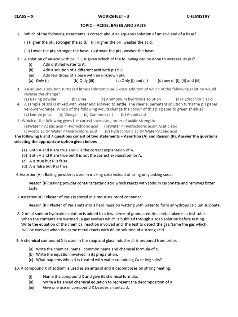 ACIDS, BASES AND SALTS-REVISION QUESTIONS | PDF | Acid | Ph