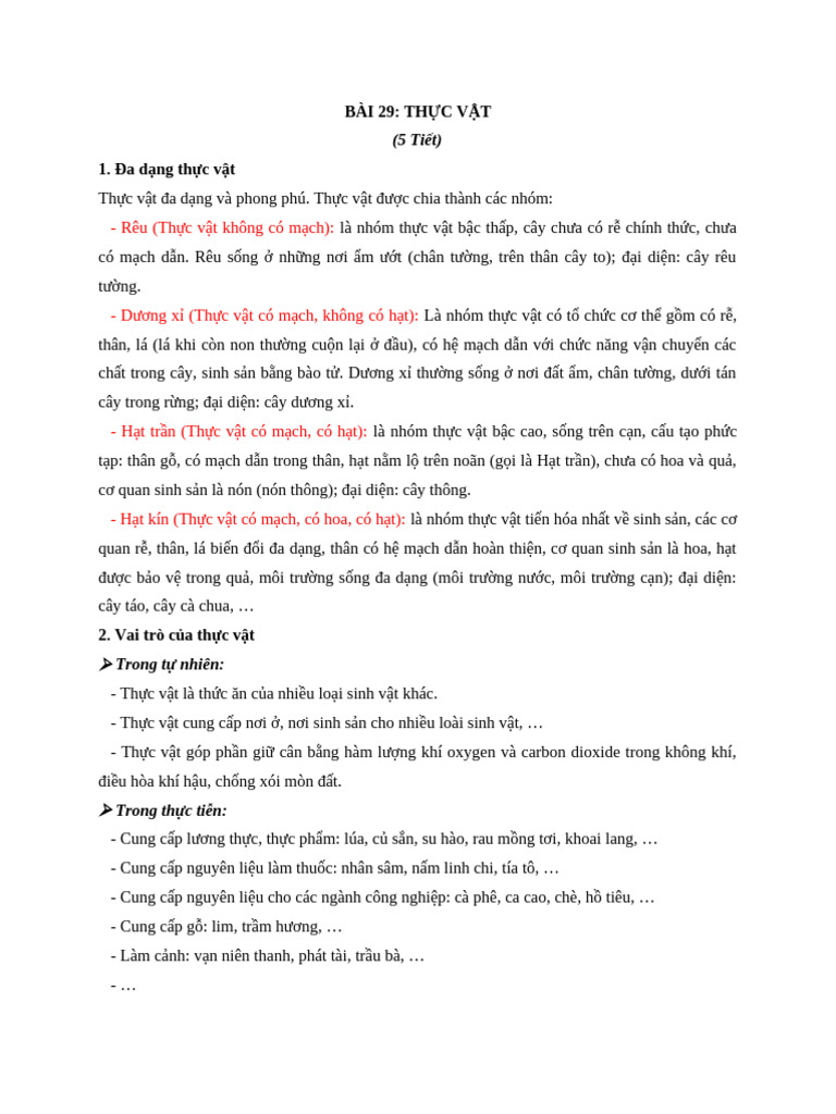 KHTN_Sinh_6_Thực Vật_HS | PDF