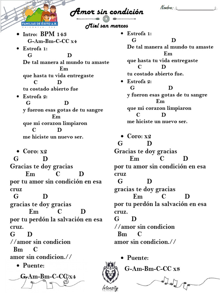 Acordes Amor Sin Condicion - Marcos Barrientos | PDF