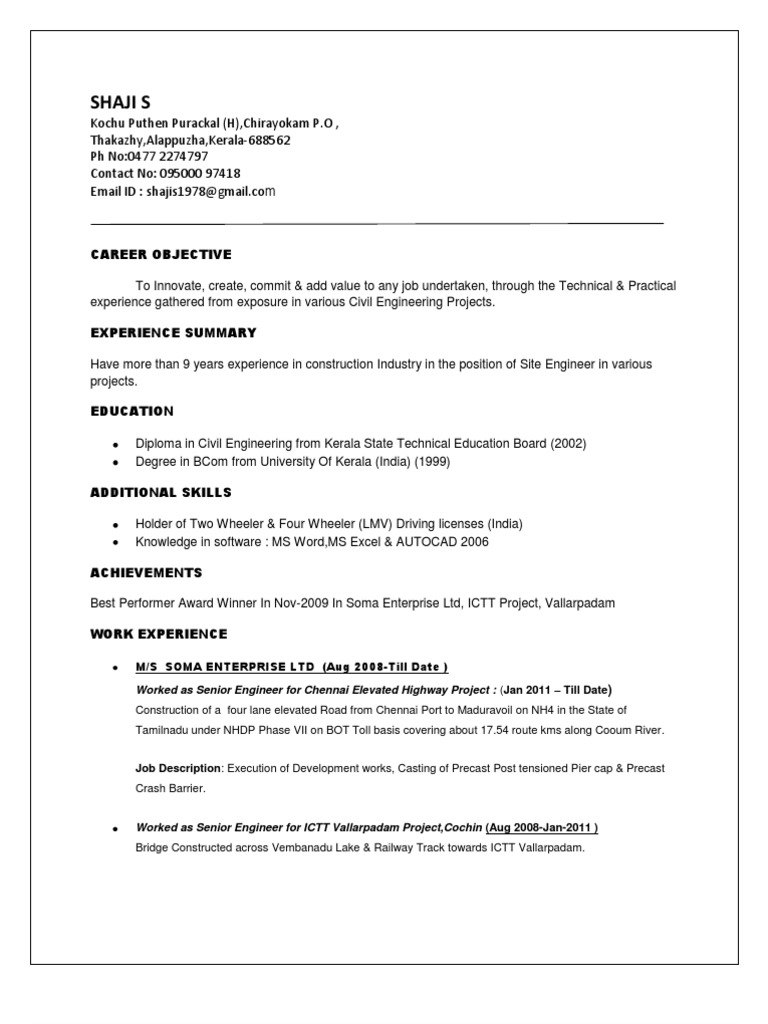 Shaji Resume | PDF | Engineering | Civil Engineering