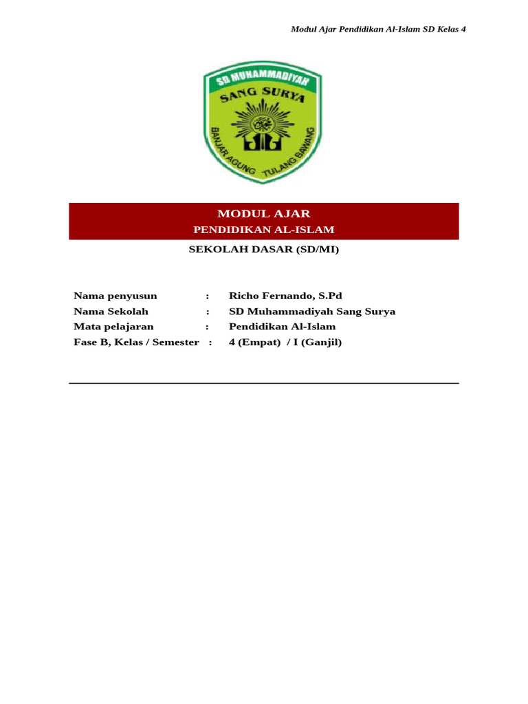 Modul Ajar Pendidikan Al-Islam Tentang Asmaul Husna (Al-Ahad, Ash ...