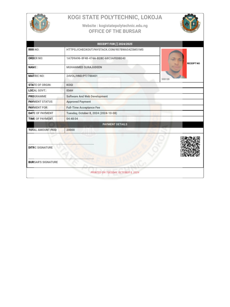 Deen Acceptance Kogi State Poly | PDF