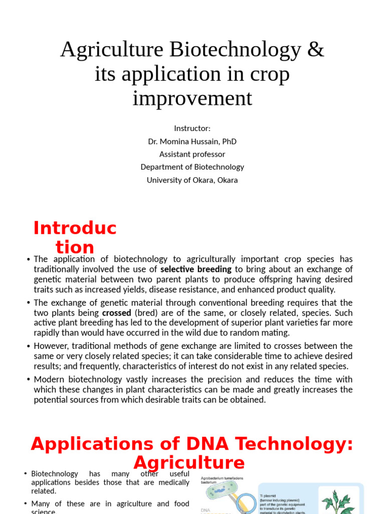 Biotechnology in Crop Improvement | PDF | Biotechnology | Plant Breeding