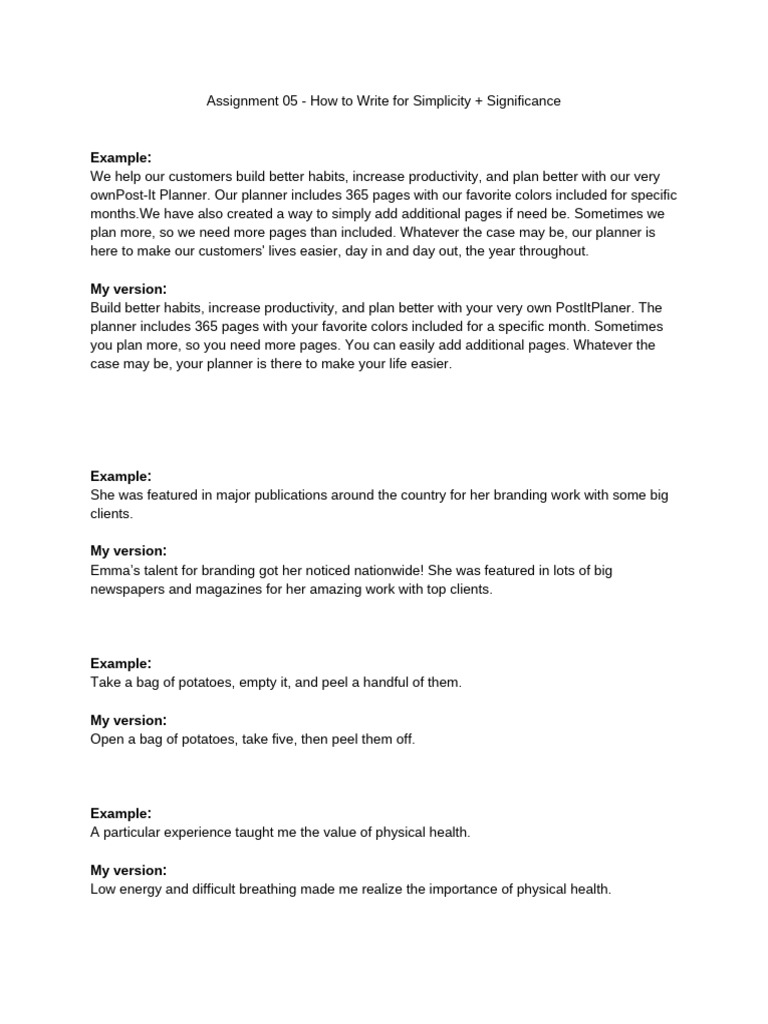 Assignment 05 - How To Write For Simplicity + Significance | PDF