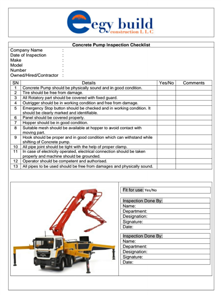 Concrete Pump Checklist | PDF