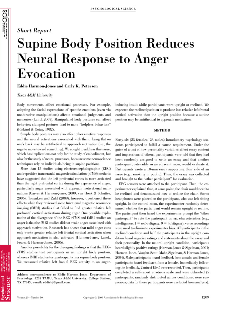 Supine Body Position Reduces Neural Response to Anger Evocation | PDF ...