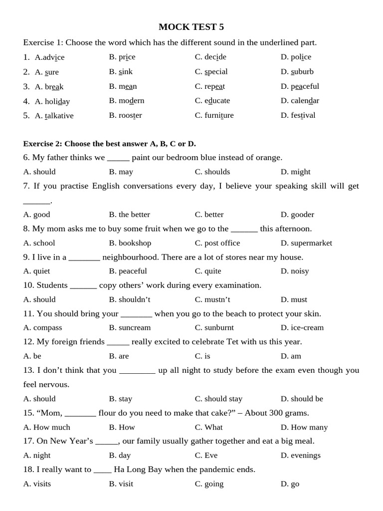 MOCK TEST 5 | PDF | Foreign Language
