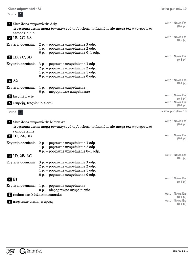 a33 Klucz odpowiedzi | PDF