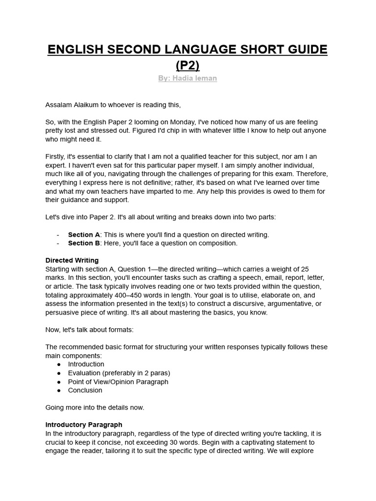 SL English Short Guide P2 | PDF | Sentence (Linguistics) | Argument