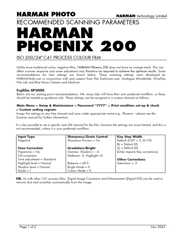 HARMAN Phoenix Scanning Parameters | PDF | Image Scanner | Imaging