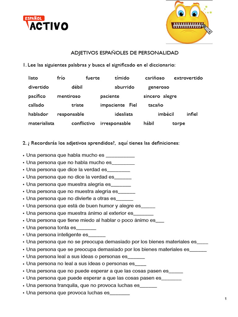 Adjetivos de Personalidad en Español | PDF