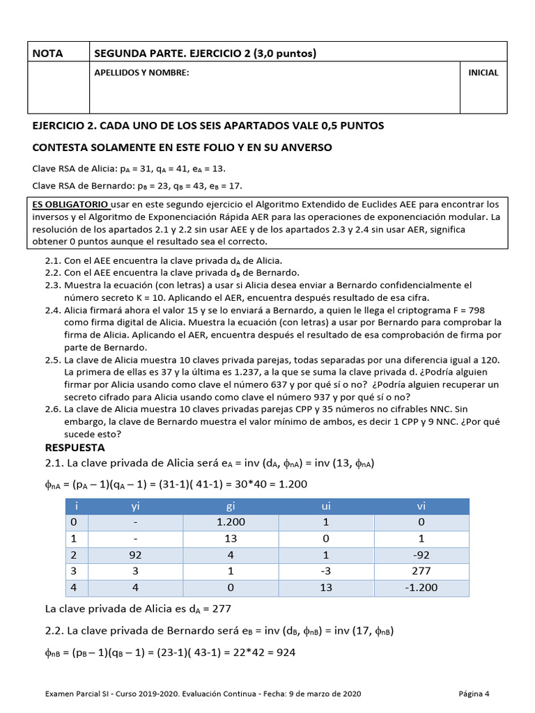 Ejercicios Rsa | PDF | Clave (criptografía) | Poco