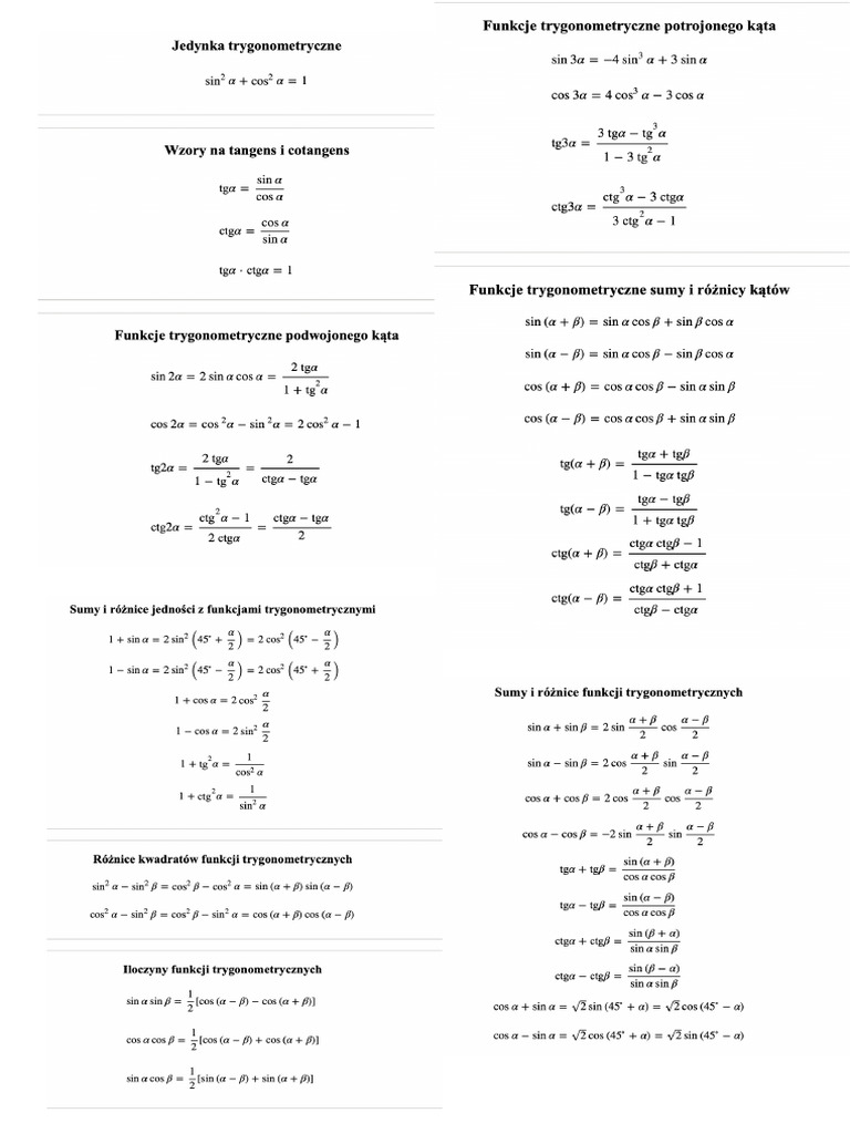 Wzory Trygonometria | PDF
