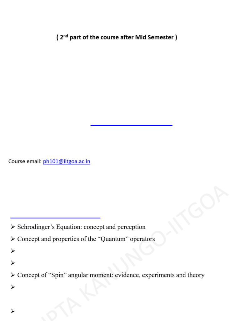 Ph101 1 2class Pdf Quantum Mechanics Schrödinger Equation