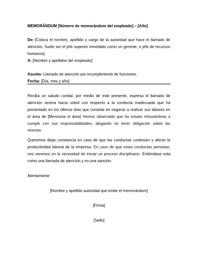 Modelo de Memorándum de Llamado de Atención | PDF