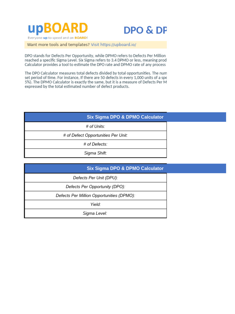 Free DPO DPMO Calculator Template Excel Download | PDF | Six Sigma