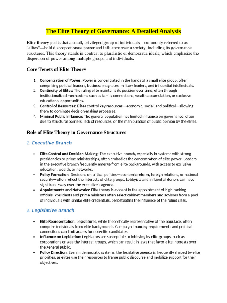 The ELite Theory of Governance | PDF | Elite | Governance