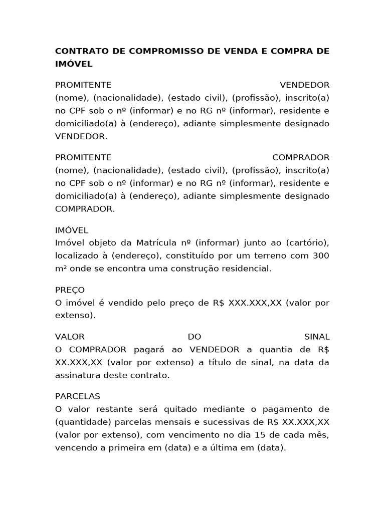 Contrato De Compromisso De Venda E Compra De Imovel Parcelado 1 Pdf