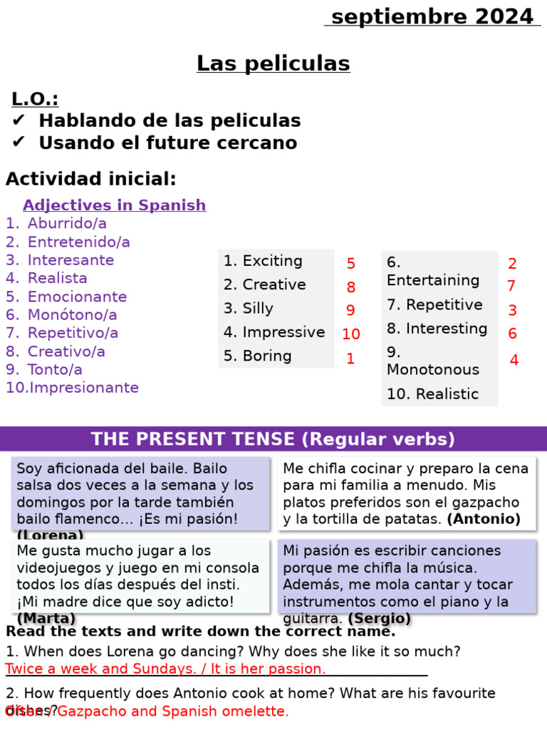 Películas y el futuro cercano en español | PDF